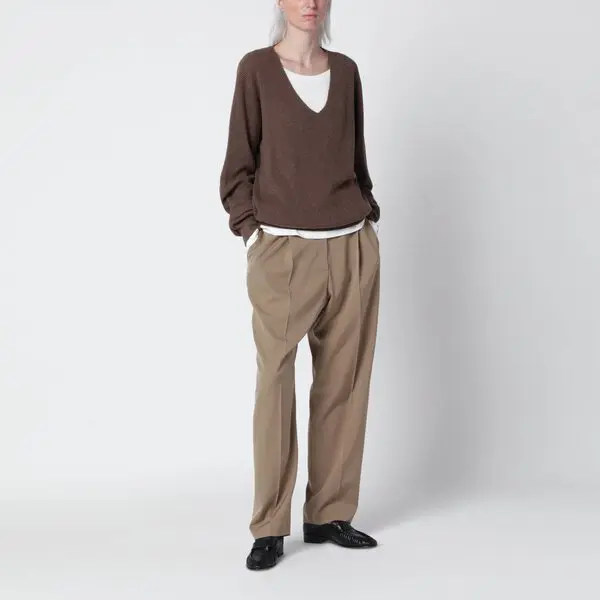 THE ROW Phef Fudge Cotton And Cashmere V-neck Sweater