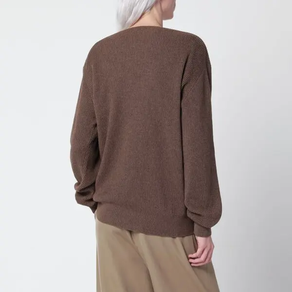 THE ROW Phef Fudge Cotton And Cashmere V-neck Sweater