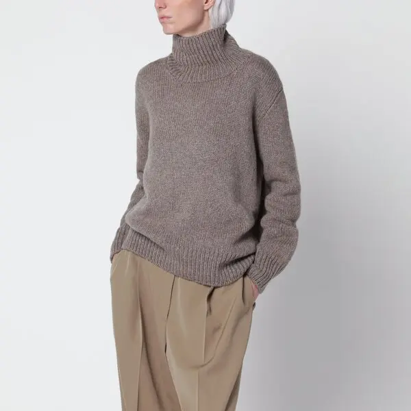THE ROW Plira Taupe Cashmere Turtleneck Sweater