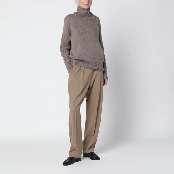 THE ROW Plira Taupe Cashmere Turtleneck Sweater