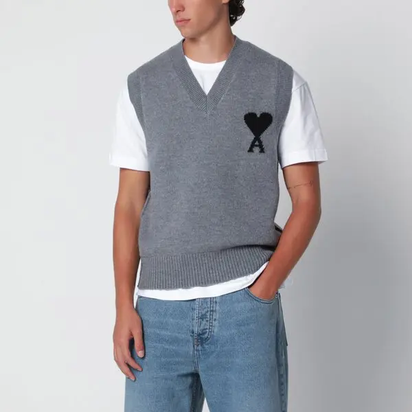 AMI Paris De Coeur Vest In Wool - Grey