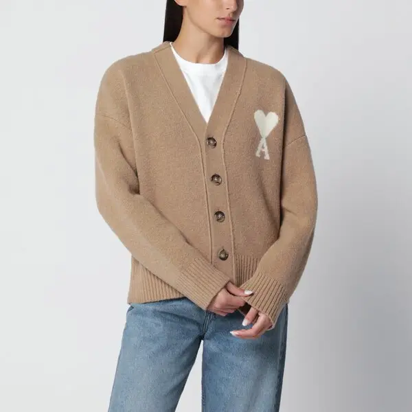 AMI Paris De Coeur Cardigan In Alpaca Blend