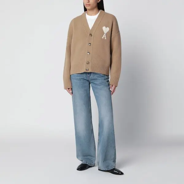 AMI Paris De Coeur Cardigan In Alpaca Blend