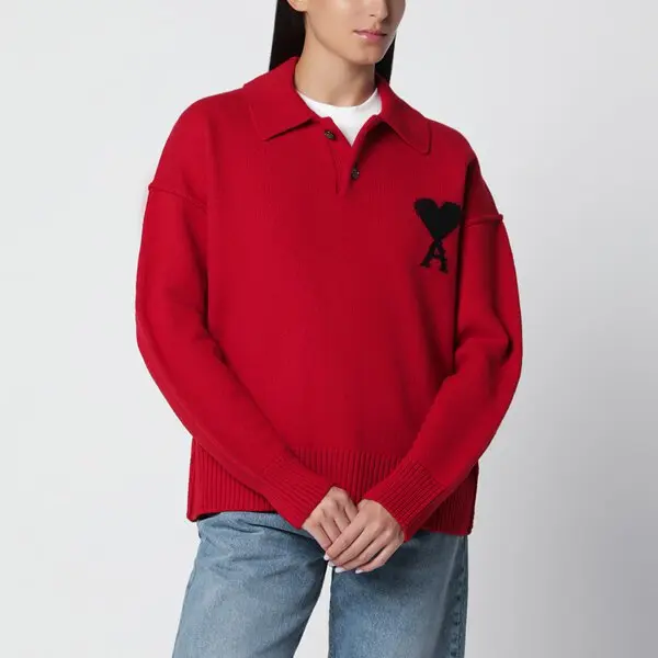 AMI Paris De Coeur Polo Jumper In Wool