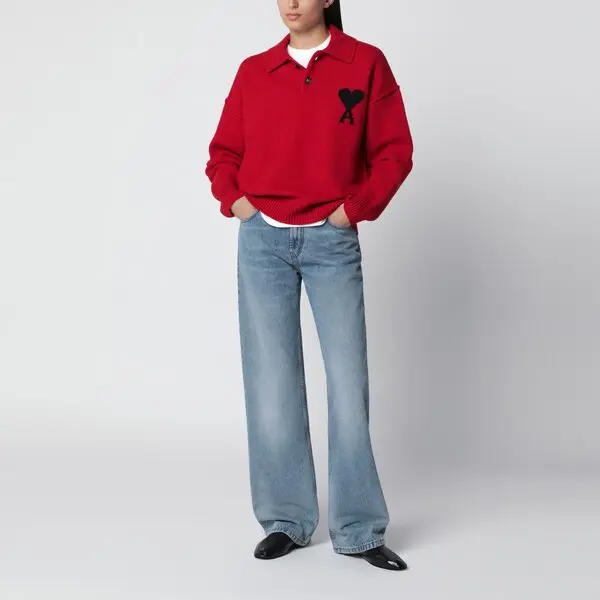 AMI Paris De Coeur Polo Jumper In Wool