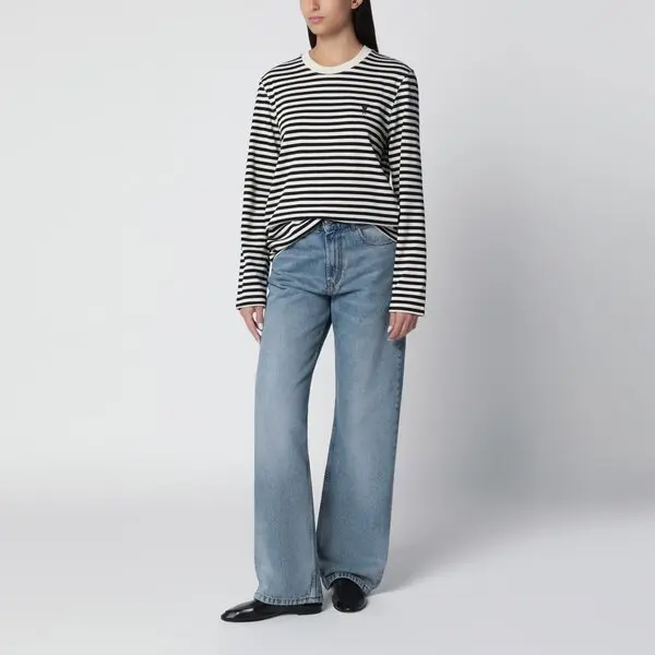 AMI Paris Ivory Striped De Coeur T-shirt