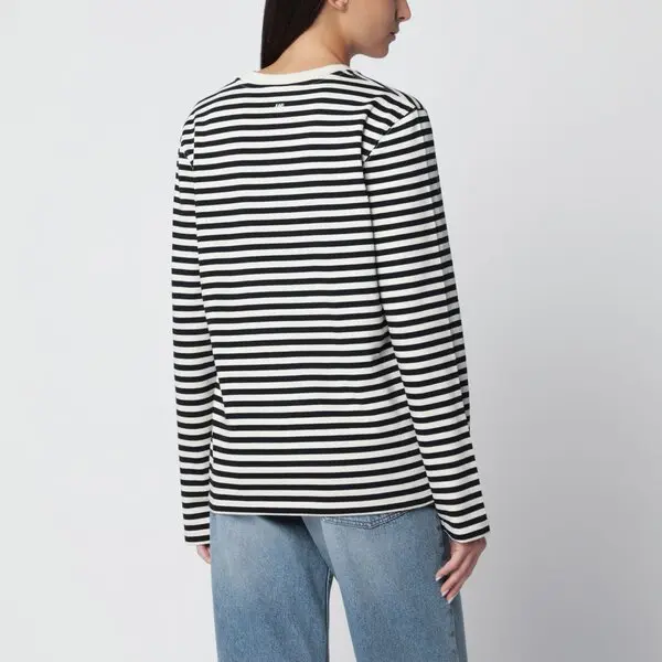 AMI Paris Ivory Striped De Coeur T-shirt
