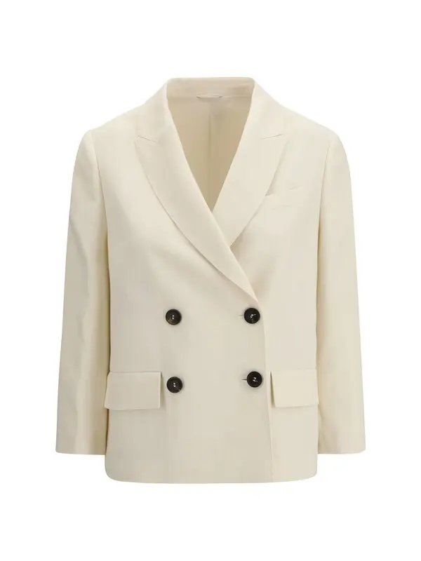 Brunello Cucinelli Fluid Twill Jacket In Viscose And Linen With Monile - Multicolor