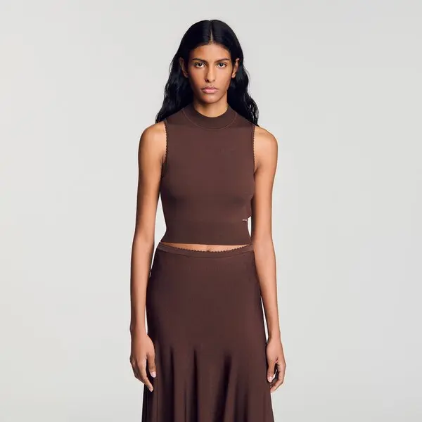 Sandro Fine Knit Cropped Shell Sweater