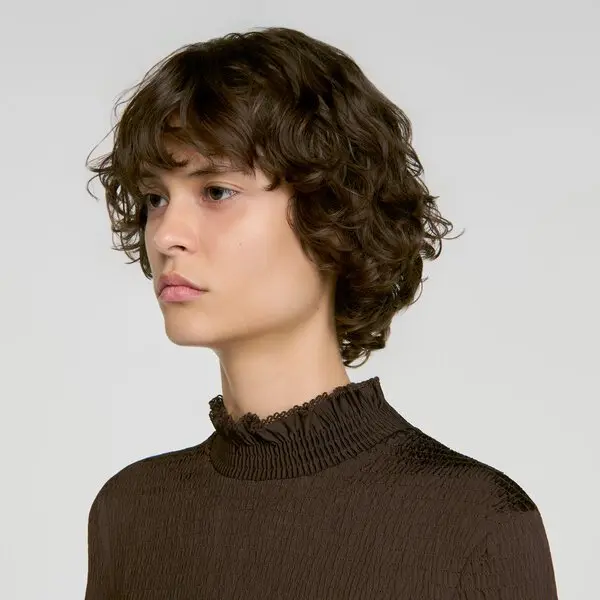 Sandro Smocked T-shirt With Ruffle Collar