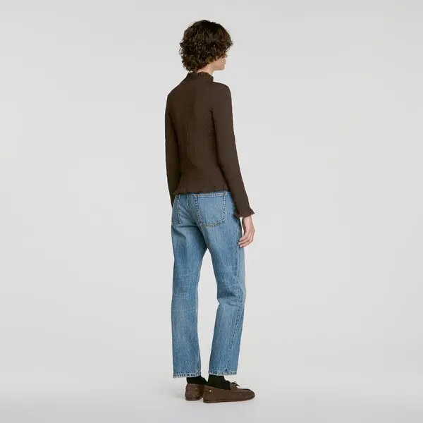Sandro Smocked T-shirt With Ruffle Collar