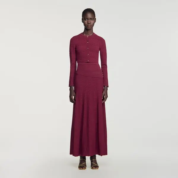 Sandro Cropped Pointelle Knit Cardigan