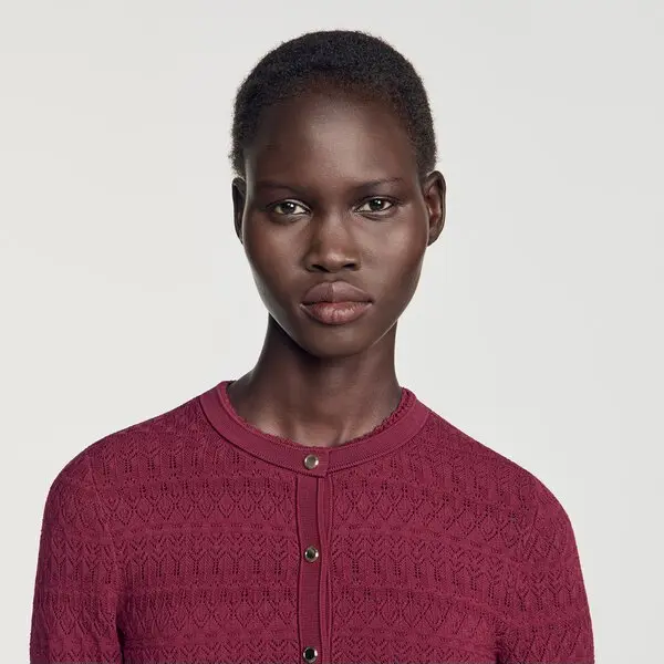Sandro Cropped Pointelle Knit Cardigan