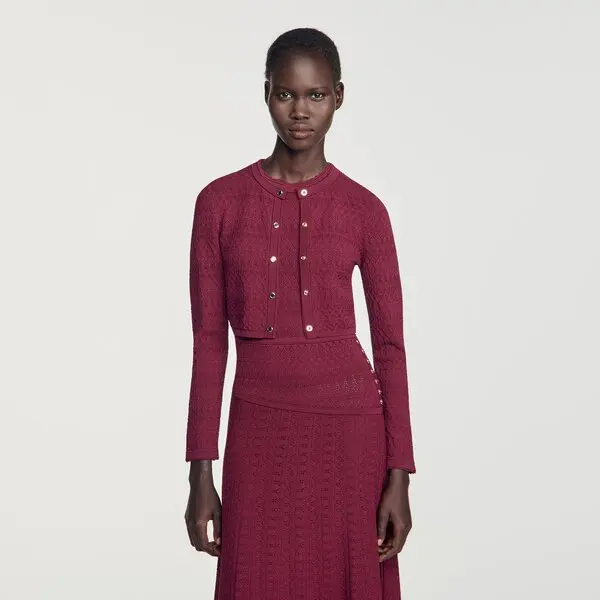 Sandro Cropped Pointelle Knit Cardigan