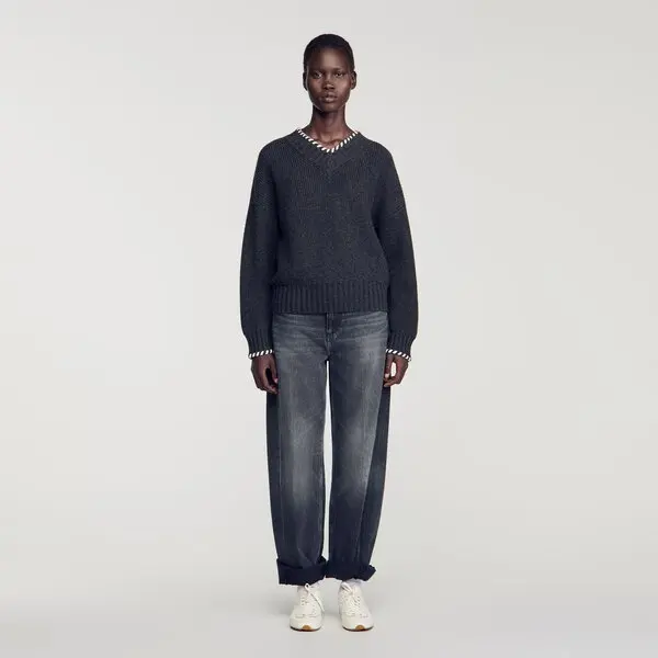 Sandro Braided V-neck Sweater