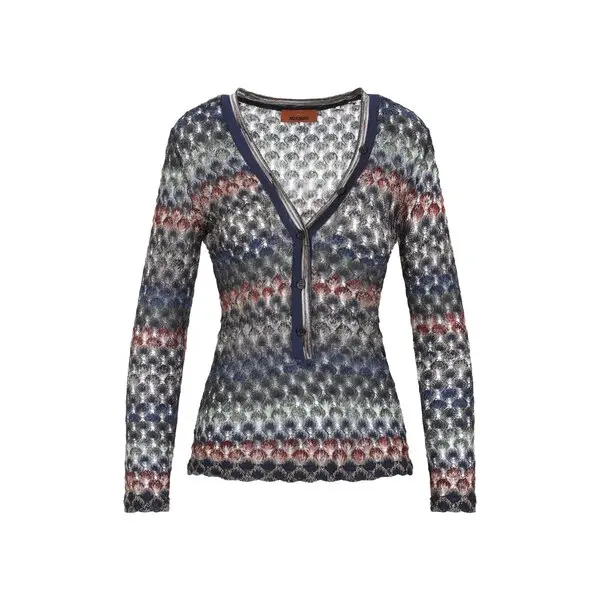 Missoni Metallic Striped Openwork Knit Sweater - Multicolor