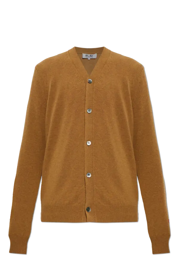 Play Comme Des Garcon Wool Cardigan With Logo Patch - Brown