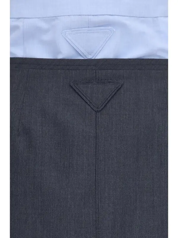 Prada Double-layer Midi Skirt In Cotton And Linen - Gray