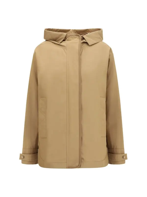 Moncler Hooded Jacket With Logo Patch - Cream
