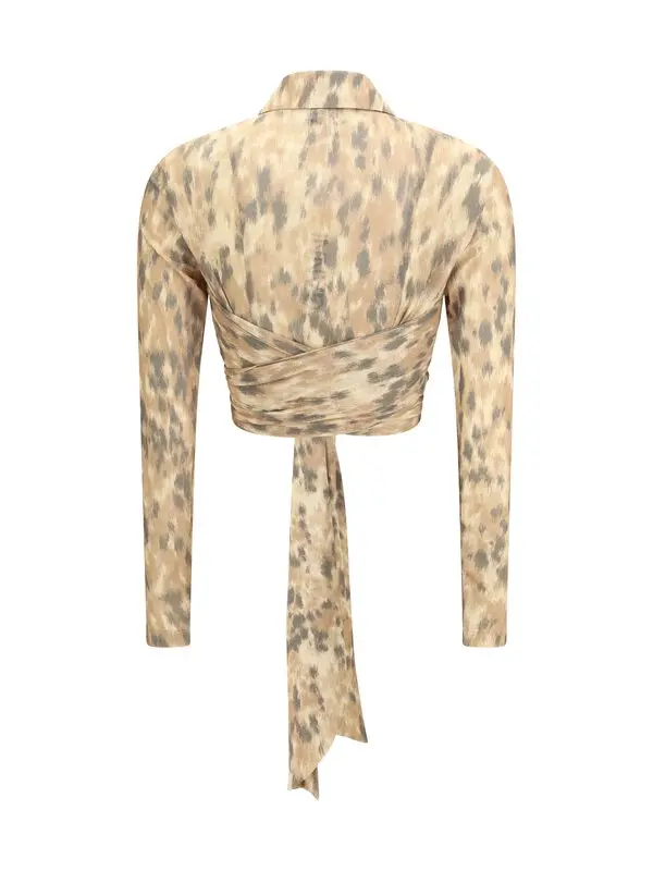 GANNI Printed Marl Mesh Tie Blouse