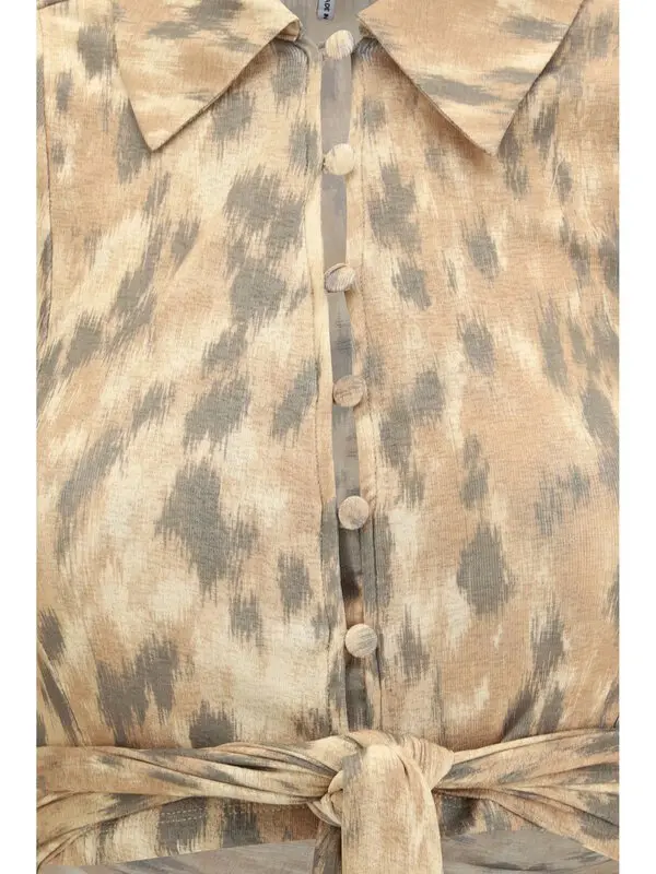 GANNI Printed Marl Mesh Tie Blouse