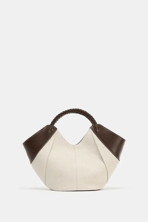 Zara Canvas Mini Shopper With Braided Top Handle