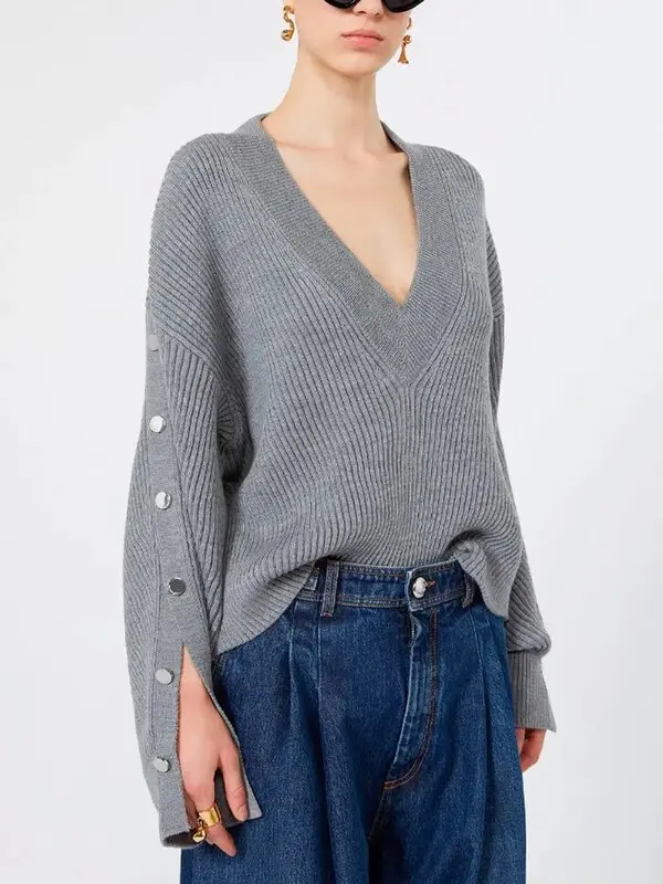 Sportmax Wool Ribbed V-neck Top - Multicolor