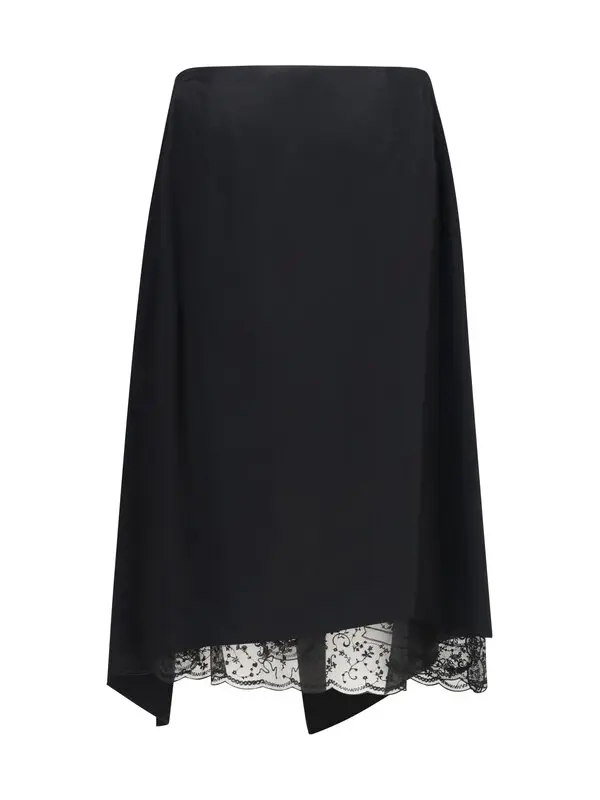 Acne Studios Layered Satin Skirt With Lace Details - Black
