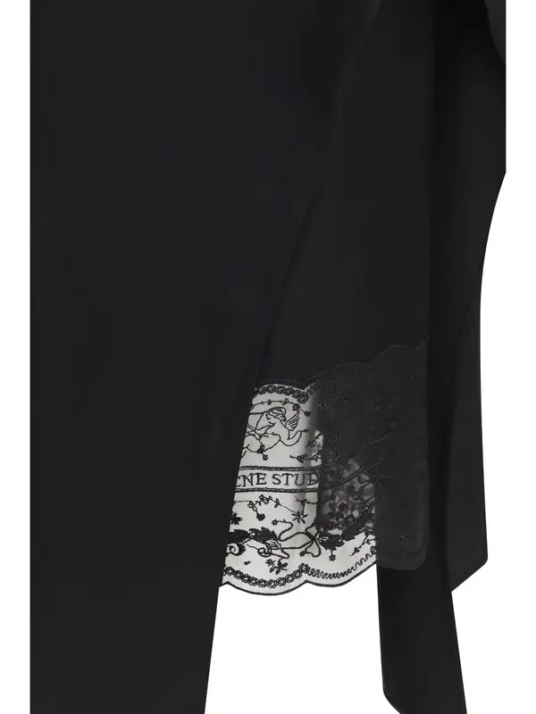 Acne Studios Layered Satin Skirt With Lace Details - Black
