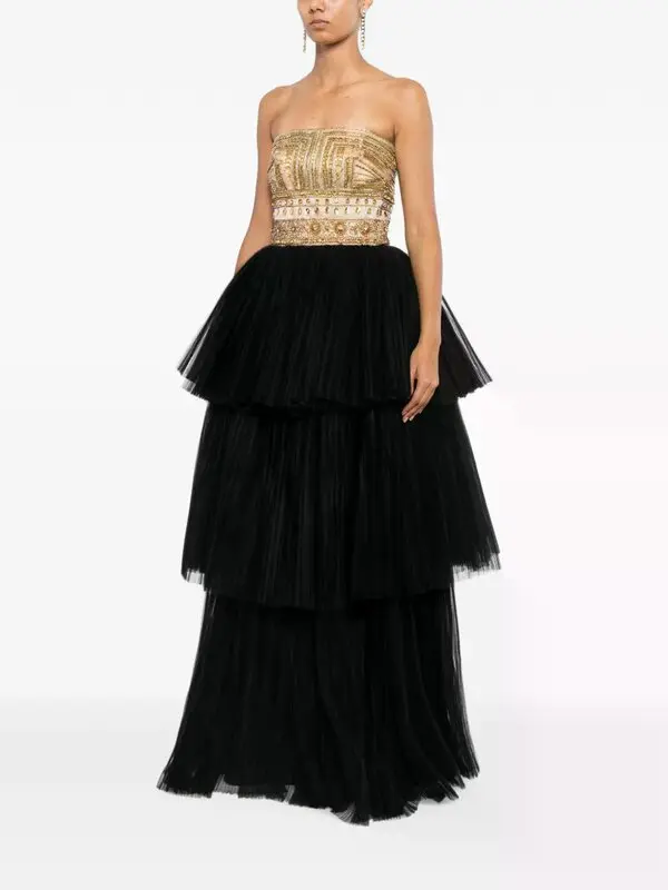 Naeem Khan Beaded-bodice Layered Gown