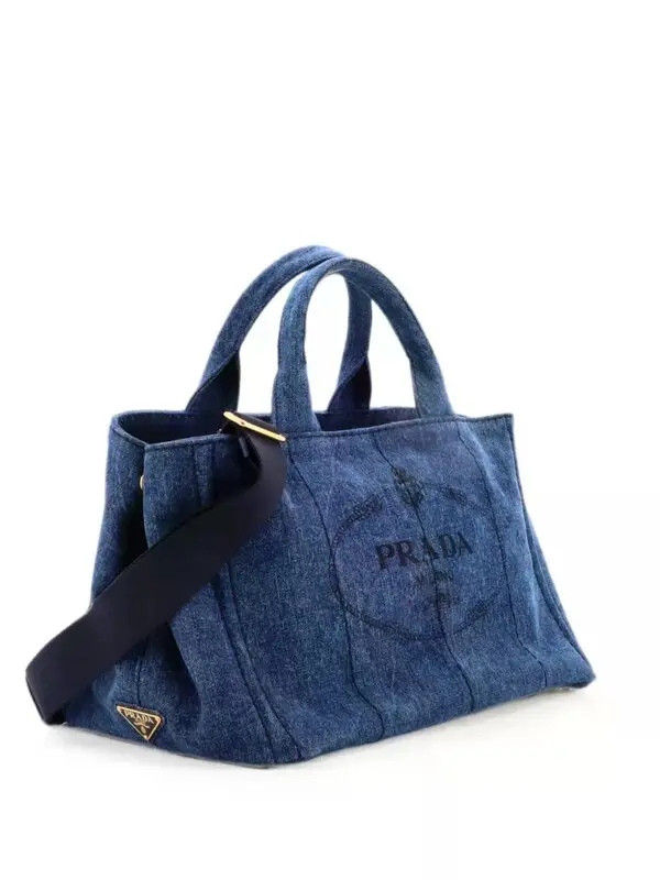 Prada Canapa Convertible Denim Medium Tote Bag - Blue