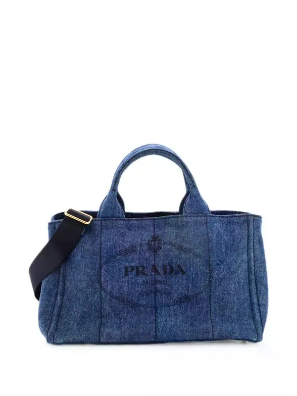 Prada Canapa Convertible Denim Medium Tote Bag