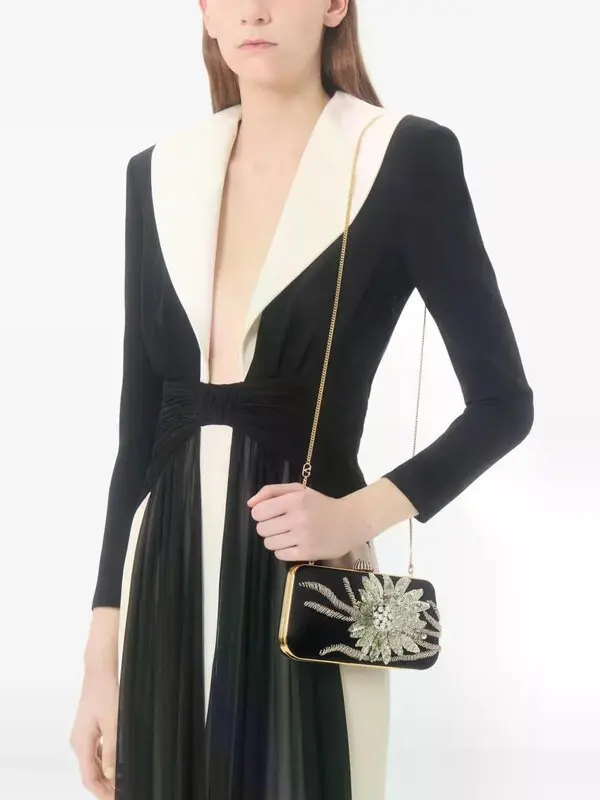 Valentino Garavani Carry Secrets Minaudiere In Satin With Floral Embroidery - Black