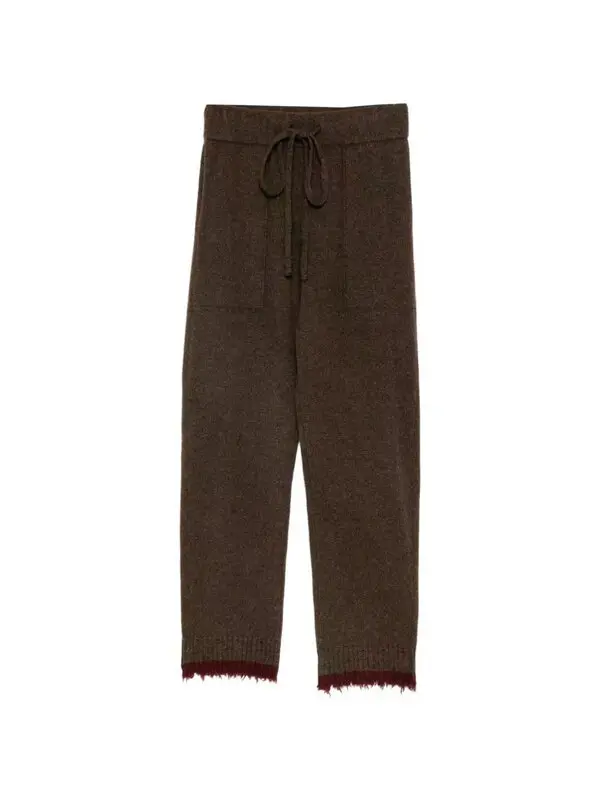 UMA WANG Drawstring Frayed-hem Trousers - Brown