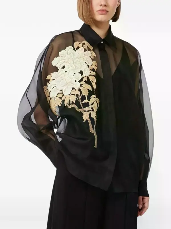 Max Mara Floral-embroidery Silk Shirt