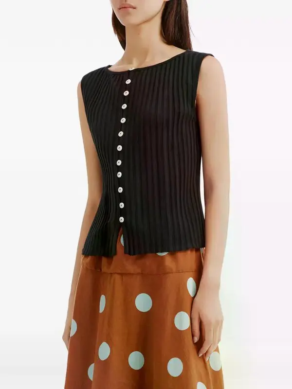 Free People Ribbed-knit Button-front Top - Black