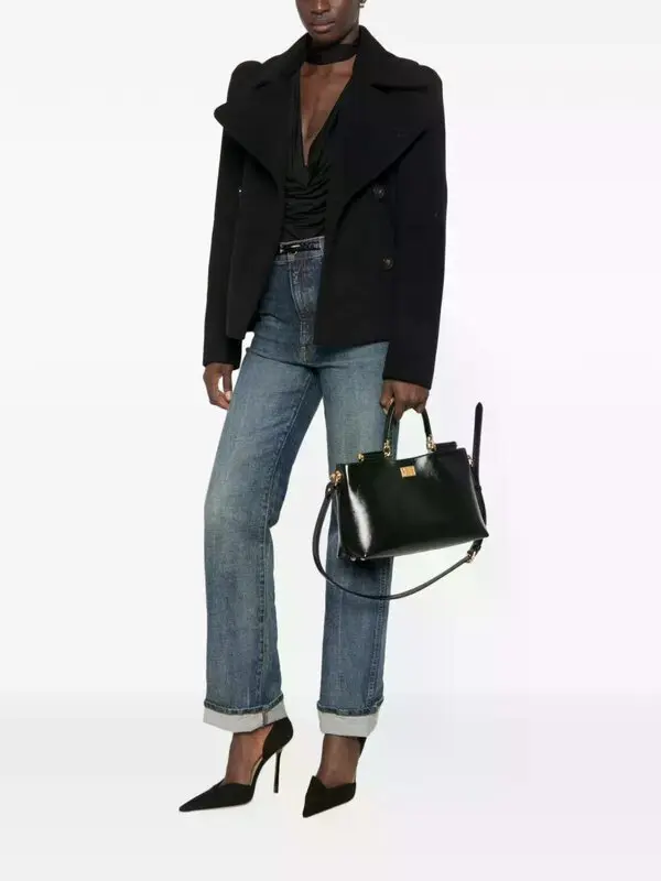 7 For All Mankind Double-breasted Puff-shoulder Jacket - Black