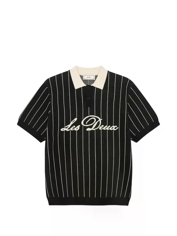 LES DEUX Pinstripe-pattern Knitted Polo Shirt