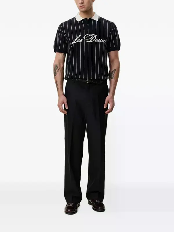 LES DEUX Pinstripe-pattern Knitted Polo Shirt