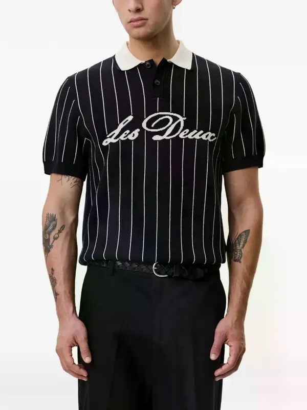 LES DEUX Pinstripe-pattern Knitted Polo Shirt