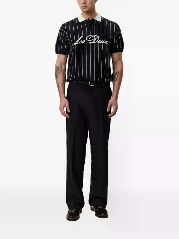 LES DEUX Pinstripe-pattern Knitted Polo Shirt