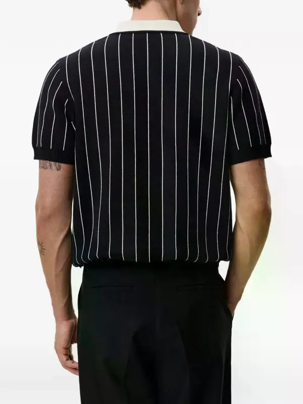 LES DEUX Pinstripe-pattern Knitted Polo Shirt