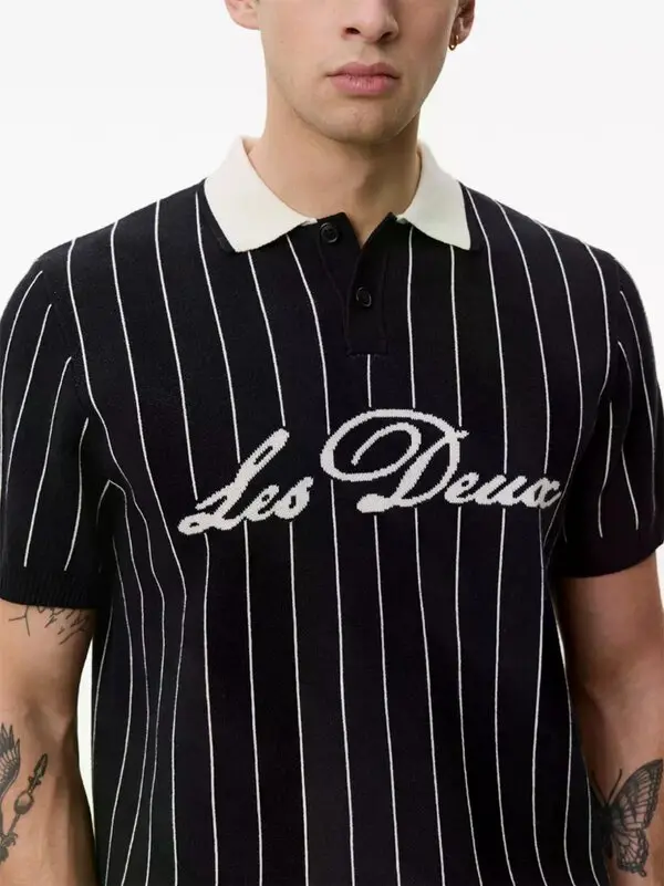 LES DEUX Pinstripe-pattern Knitted Polo Shirt