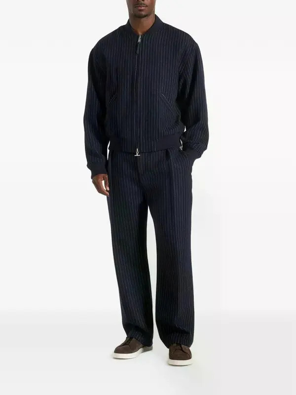 Manière De Voir Leandro In Navy Pinstripe Wool Bomber Jacket - Blue