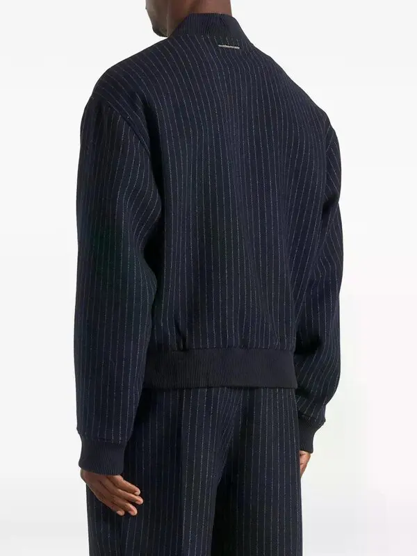 Manière De Voir Leandro In Navy Pinstripe Wool Bomber Jacket