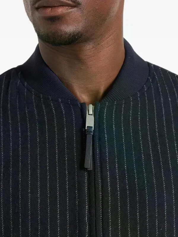 Manière De Voir Leandro In Navy Pinstripe Wool Bomber Jacket