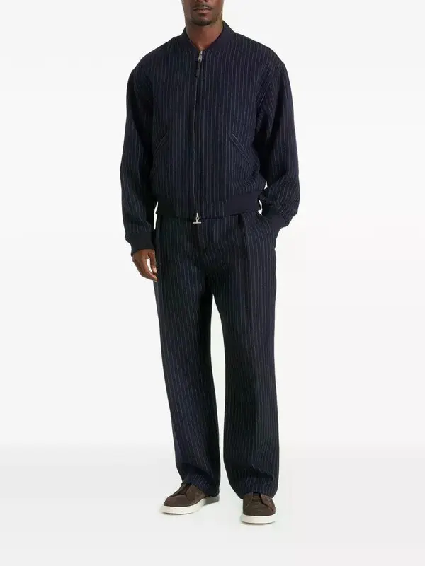 Manière De Voir Leandro Pinstripe Wool Bomber Jacket - Blue