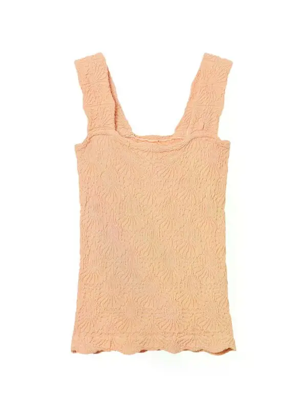 Free People Floral-texture Square-neck Top - Orange