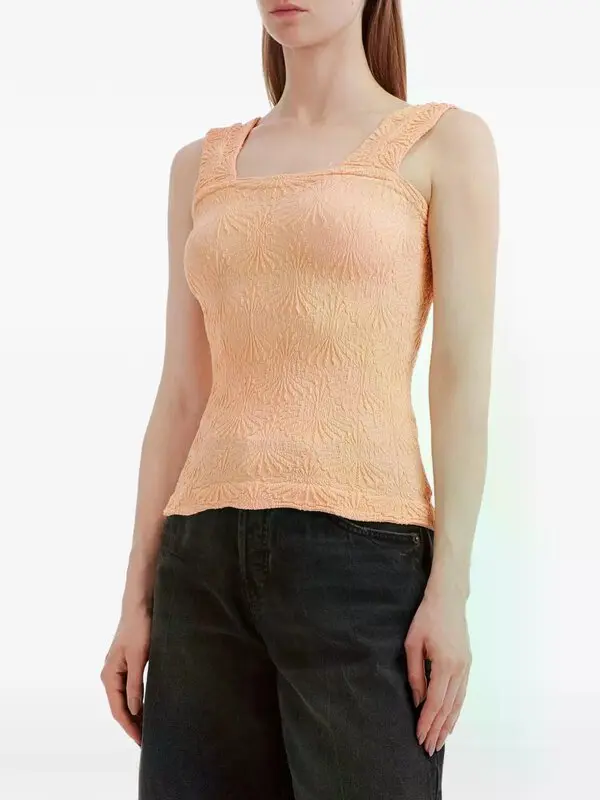 Free People Floral-texture Square-neck Top - Orange