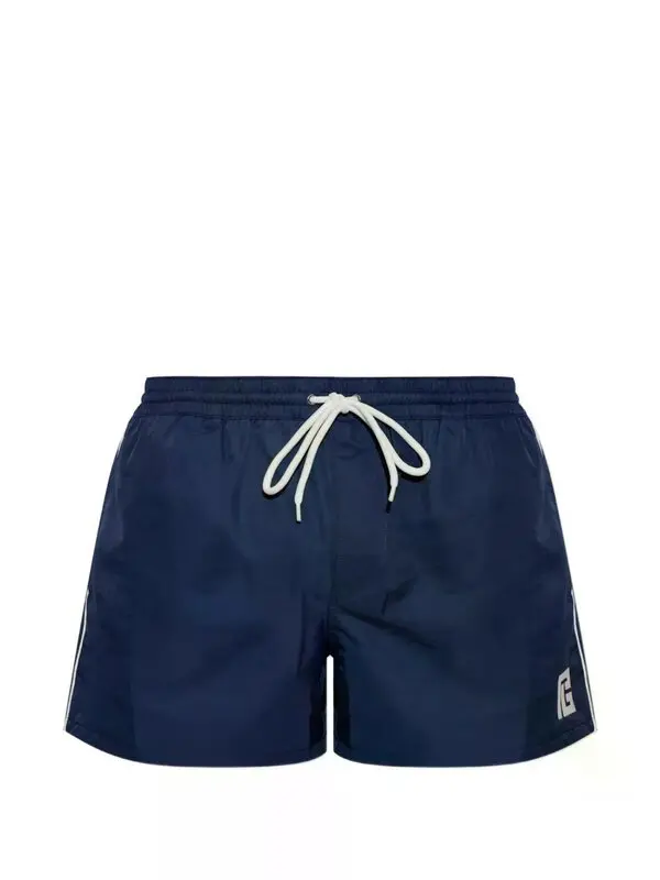 Balmain Side-stripe Logo-patch Swim Shorts - Blue